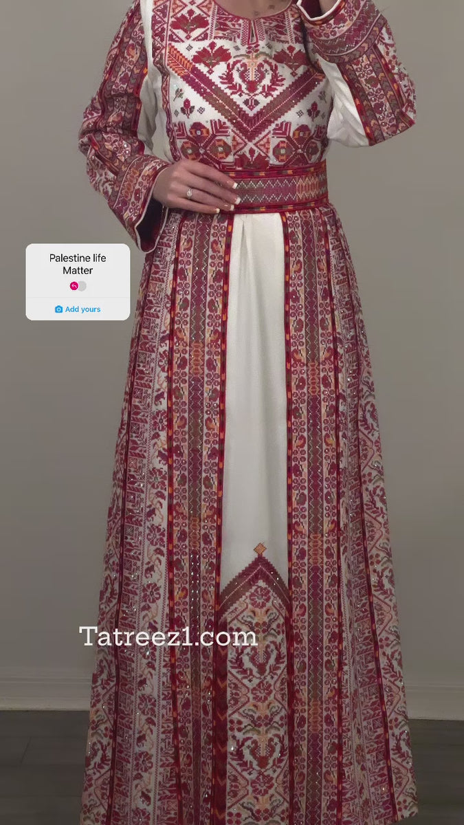 White Shade Traditional Embroidered Palestinian Fellahi Thobe – Tatreez1