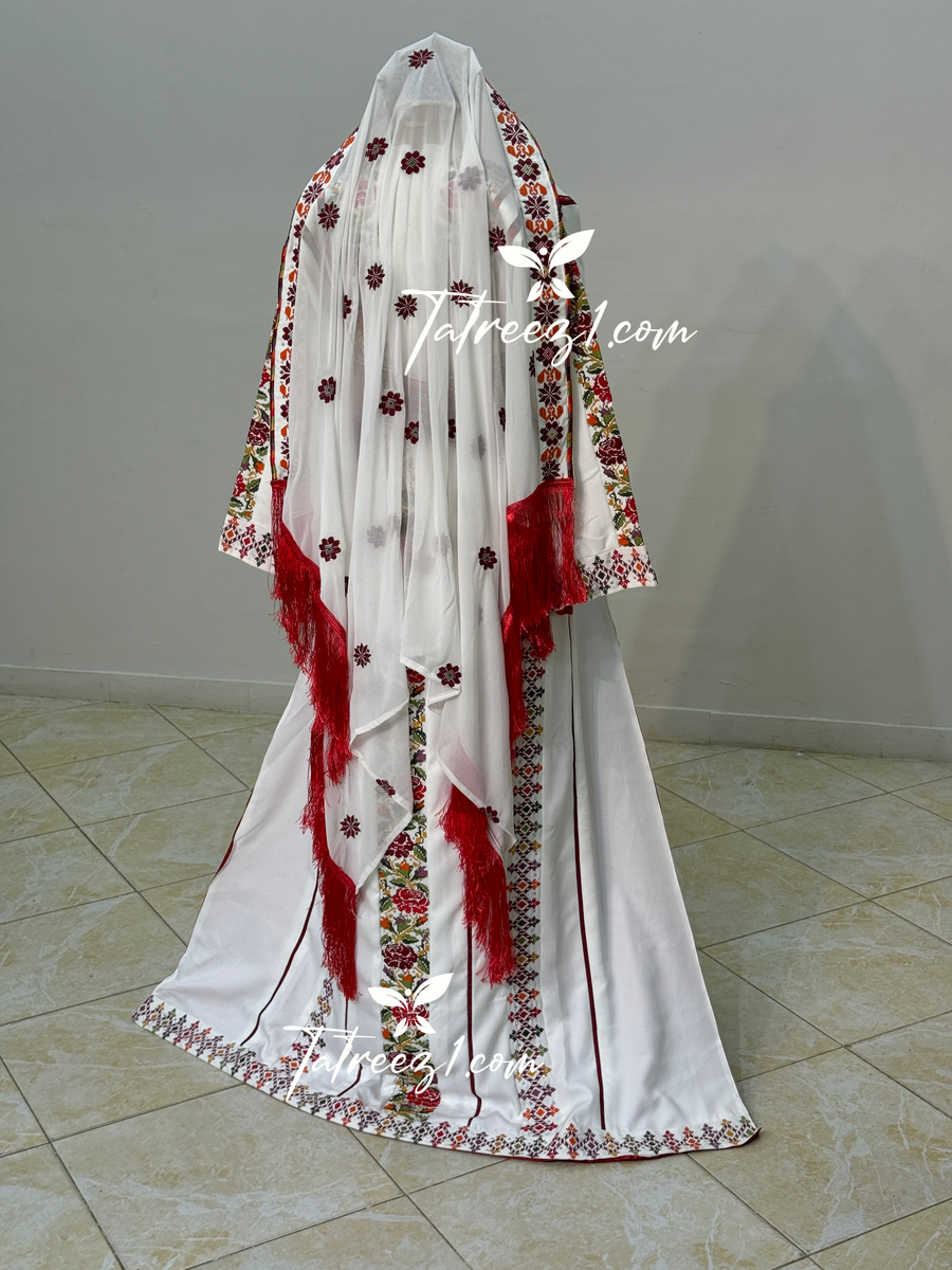 White Stunning Thoub with Floral Embroidery and Overskirt. – Tatreez1