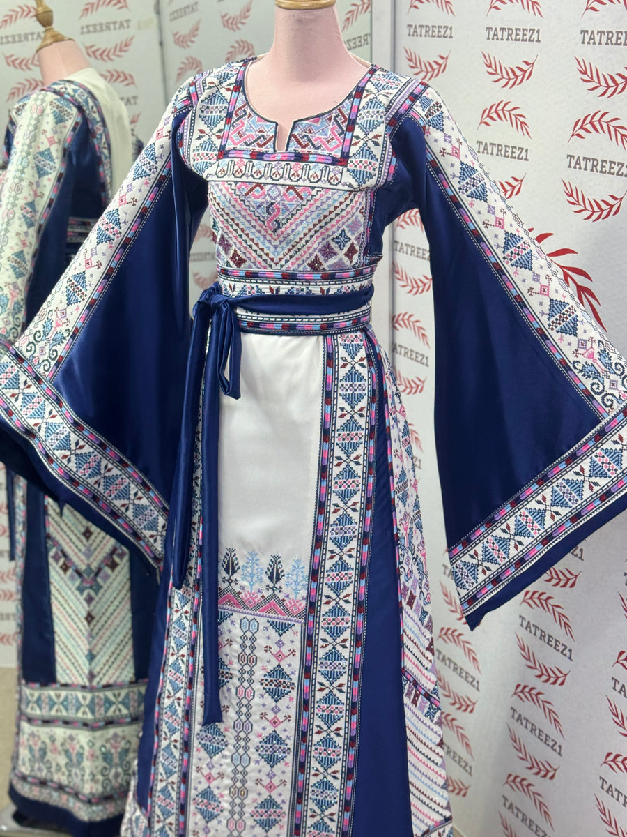 Dark Blue Embroidery Traditional Palestinian Thobe Machine Made – Tatreez1