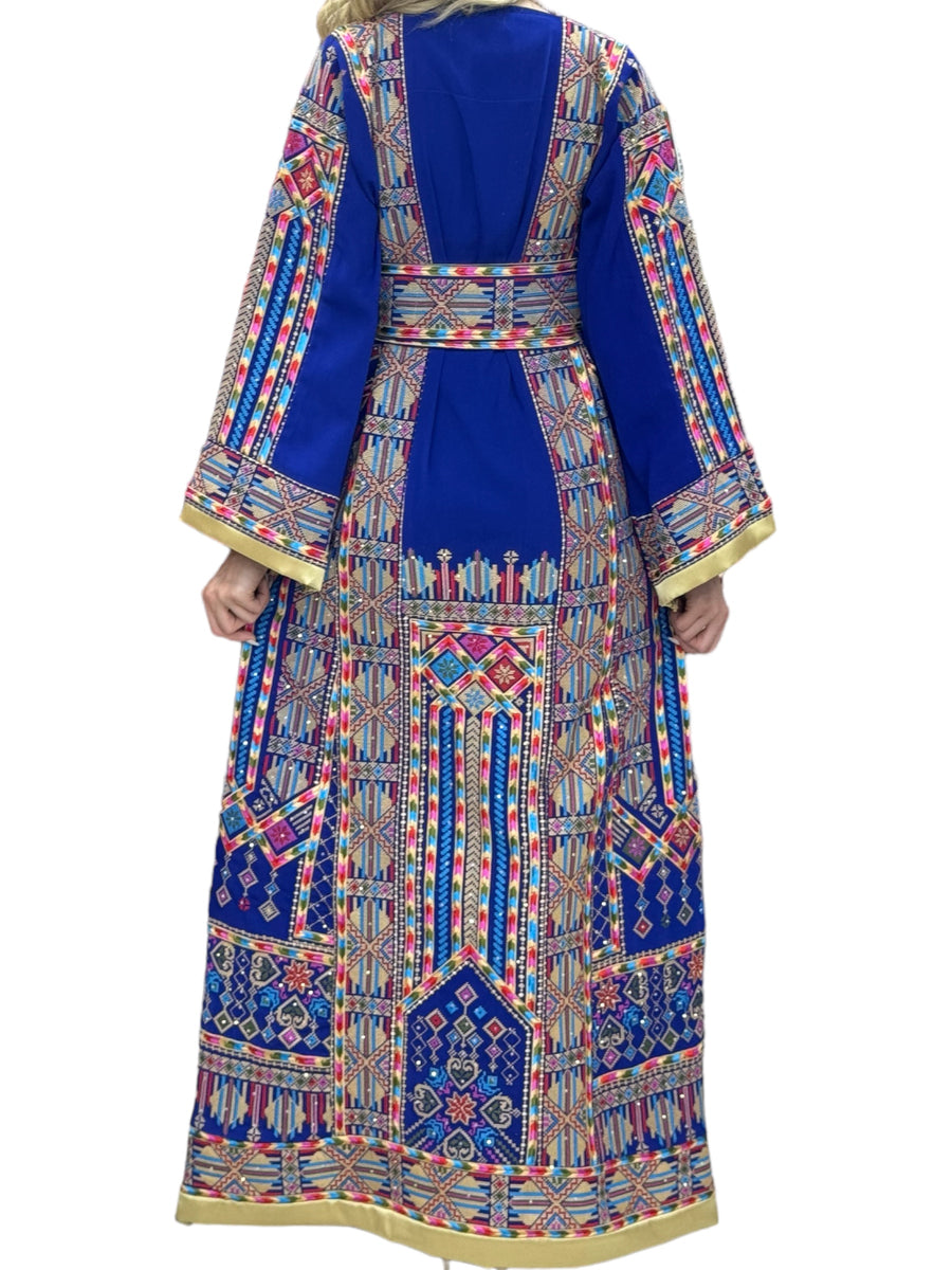 Blue Palestinian Thobe With Embroidery Belt – Tatreez1
