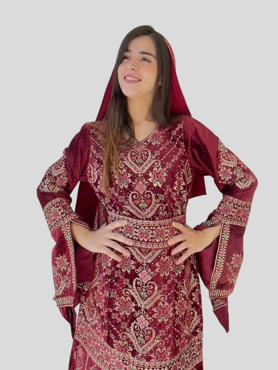 Maroon Mermaid Embroidery light Velvet Thoub – Tatreez1