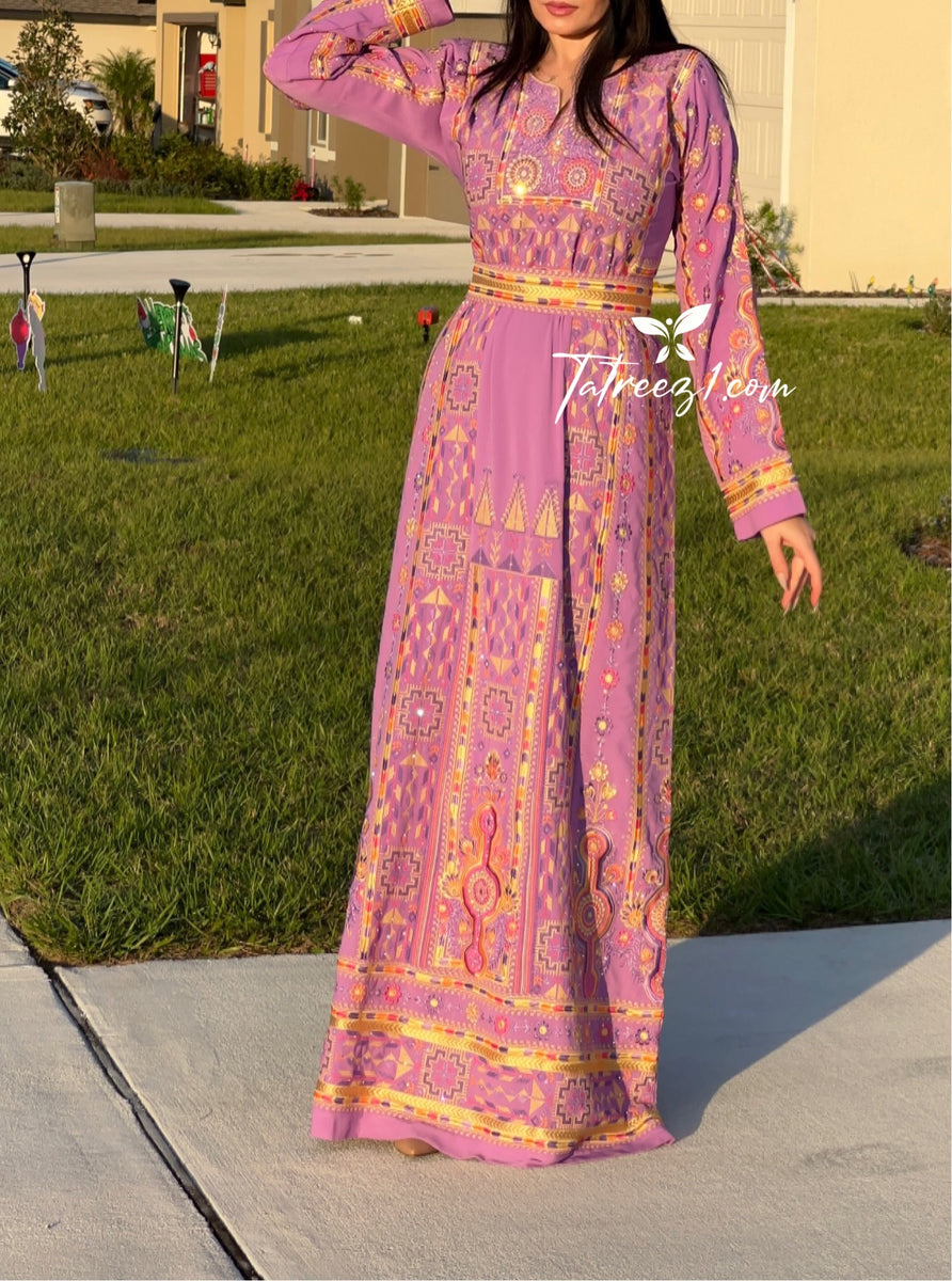 Lavender Malacca Embroidered Palestinian Fellahi Thobe – Tatreez1