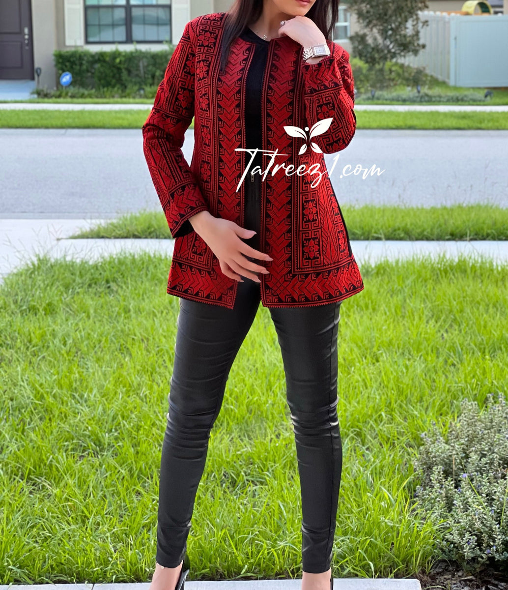Stunning Red Long Jacket Embroidery – Tatreez1